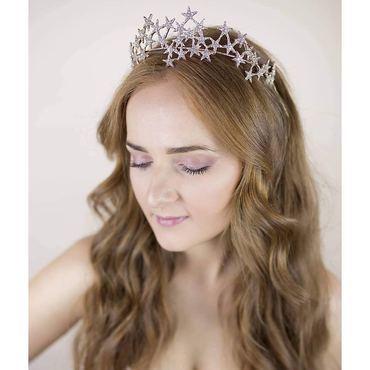 Bling Rhinestone Star Crown Headbands for Women Birthday Wedding Silver Star Tiara Bridal Hair Pieces