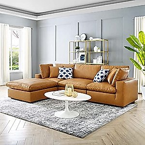 Modway Commix Modular Sofa, Reclining Sectional, Tan Vegan Leather