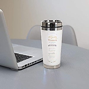 Dicksons A Godly Woman White 16 Oz. Stainless Steel Insulated Travel Mug with Lid