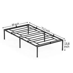 Alkmaar Twin Bed Frame,14 Inch Black Metal Twin Bed Frame,No Box Spring Needed Twin Size Platform Bed Frame (Twin), Queen