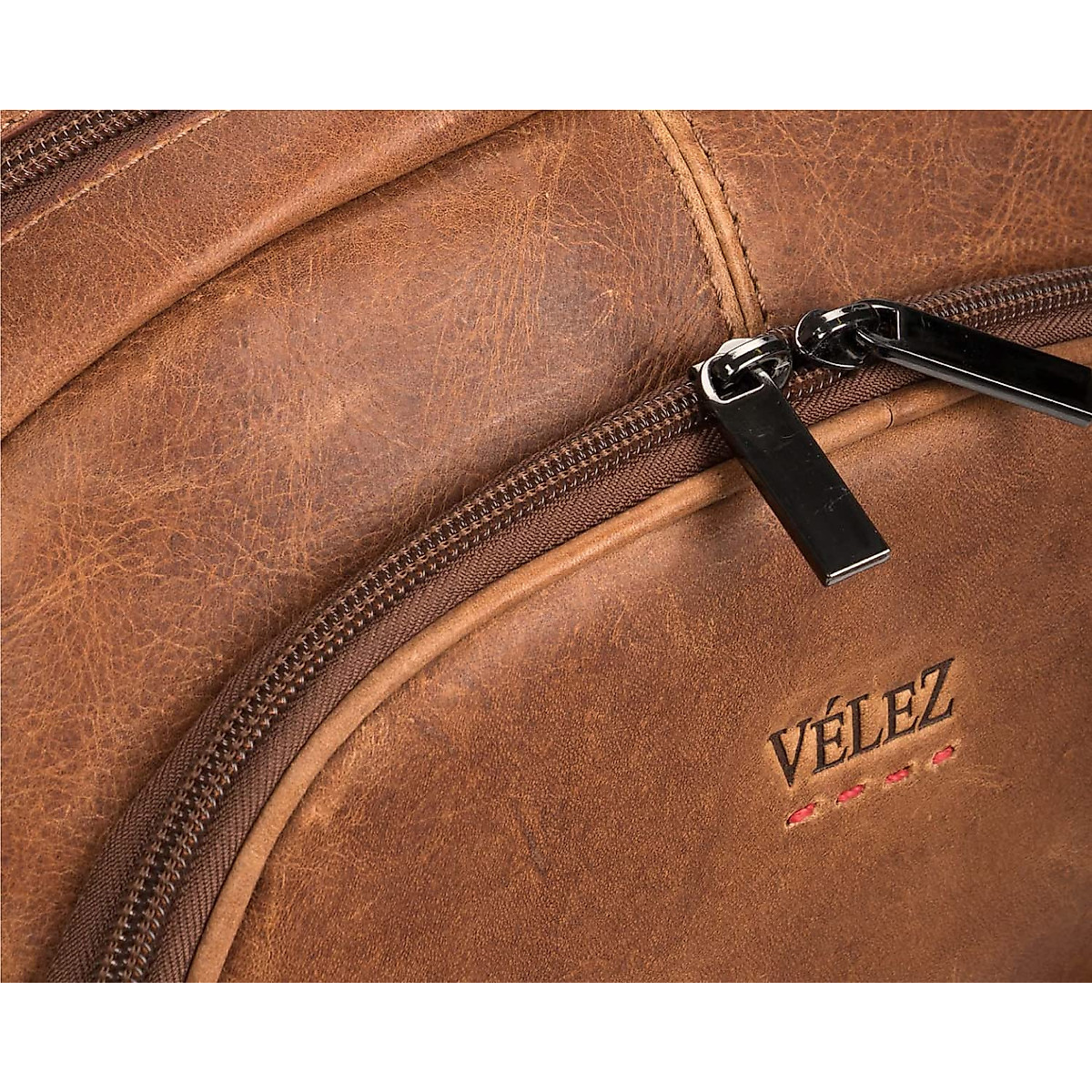 VELEZ Leather Backpack for Men - 15 Inch Laptop Bag - Business Travel Daypack - Slim Designer Bookbag Tan