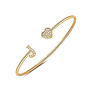 Gold Bangle Bracelets for Women, 14K Gold Plated Initial Bracelet Bangle Bracelets for Women Heart Initial Bracelets for Women Gold Cuff Bracelets for Women Teen Girls Gifts Bridesmaid Bracelets