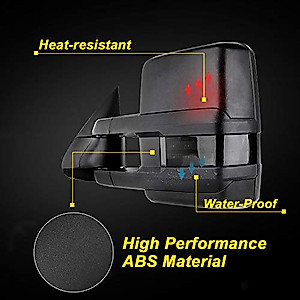 cciyu Tow Mirrors Car Mirrors LH Left RH Right Black Towing Mirrors Compatible with 1999-2002 for Chevy Silverado GMC Sierra 1500/2500 with Power Adjusted Heated LED Turn Signal Light