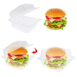 OJYUDD 50 Pcs Clear Plastic Take out Containers,Square Hinged Food Containers,Disposable Clamshell Dessert Container with Lid for Salad,Sandwiches,Hamburger (5x4.7x2.8 in)