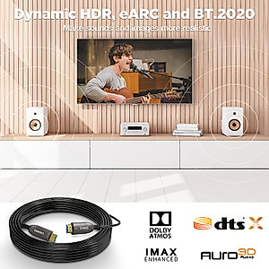 EVAIO 8K Fiber Optic HDMI Cable 100 FT, HDMI 2.1, 48Gbps, eARC, 8K@60Hz, 4K@120Hz, Compatible with RTX 3080/3090, Xbox Series X, PS5 etc