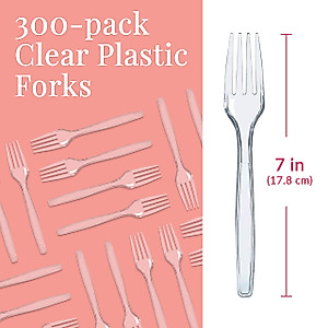 Prestee 300 Plastic Forks Heavy-Duty, Heavyweight Plastic Silverware Forks, Fancy Plastic Cutlery, Elegant Disposable Forks Pack, Bulk Disposable Flatware, Silver Forks for Christmas Holiday (clear)