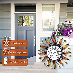VEWOGARDEN 13.5" Sun Outdoor Digital Thermometer, No Battery Needed Metal Thermometer Decor for Patio, Living Room, Greenhouse