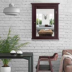 Hysache Bathroom Medicine Cabinets, Wall Mount Mirrored Storage Cabinets w/Single Door & Adjustable Shelf, Multipurpose Wooden Organizer for Hallway Living Room Bedroom