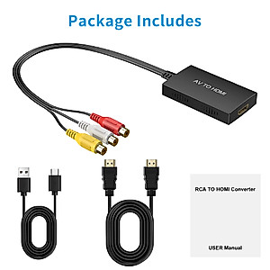 Tengchi RCA to HDMI Converter, Composite to HDMI Adapter Support 1080P PAL/NTSC Compatible with PS one, PS2, PS3, STB, Xbox, VHS, VCR, Blue-Ray DVD Players