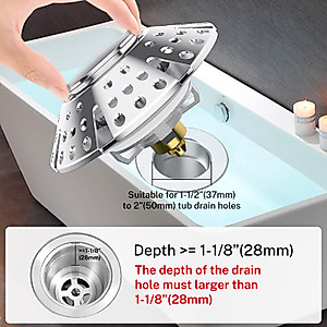 MGT Bathroom Sink Stopper Tub Drain Hair Catcher Tub Plug Pop Up Tub Drain Stopper Stainless Steel Bathroom Tub Stopper for 1 1/2 to 2 in Bath Drain Hole Bathtub Stopper Replacement