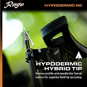 Rage Hypodermic 2-Blade Crossbow NC Broadhead, 100 Grain, Silver, 3 Count