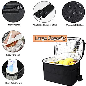 Naukay Dual Compartment Lunch Bag, Lunch Box for Women Men, Reusable Insulated Lunch Bags Cooler Tote Box with Adjustable Shoulder Strap for Office Work Picnic Hiking Beach Party Fishing- Black