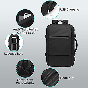 Bange 45L Travel Backpacks Expandable Luggage Backpack USB Charging Port Flight Approved Carry On Backpack With Wet Pocket Water Resistant Business Backpack 17.3 In Laptop College Daypack Black Large