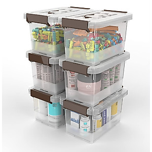 WYT Clear Storage Latch Box, 6 Pack Storage Organizer Bins with Latching Handle and Lids, 4 Quart