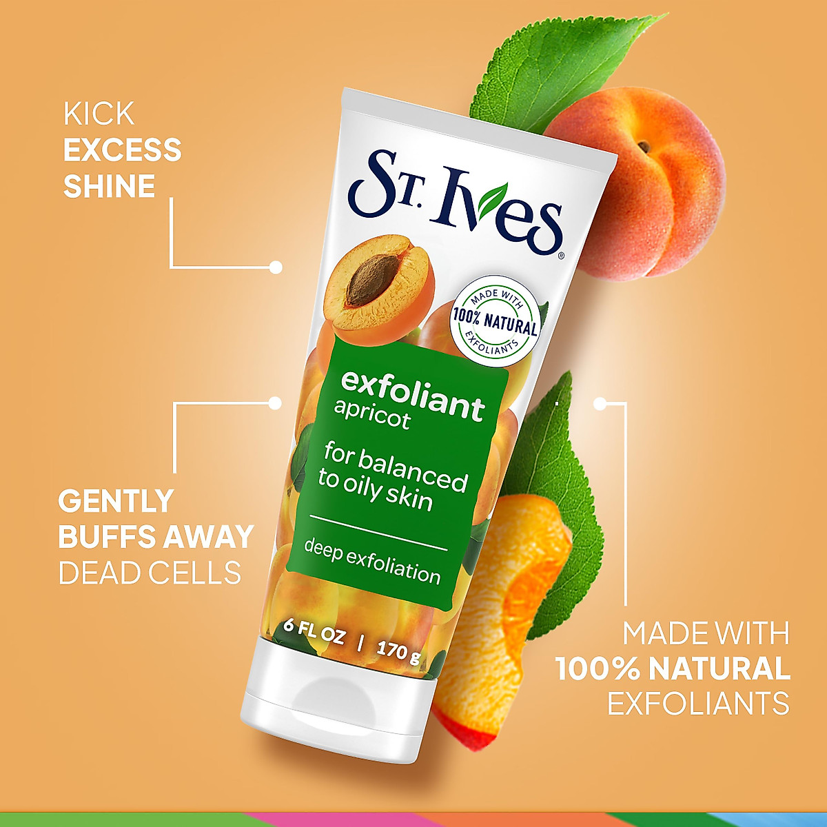St. Ives Fresh Skin Apricot Face Scrub, Deep Exfoliator Skin Care for Clean, Glowing Skin, Oil-free Facial Scrub Made with 100% Natural Exfoliants, 6 oz, 6 Pack