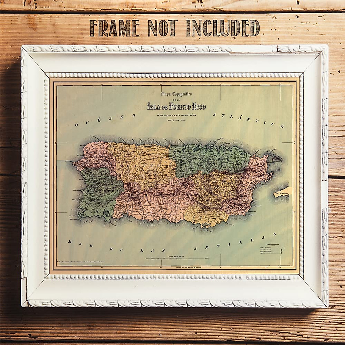1886 Puerto Rico Map - 11x14 Unframed Art Print - Perfect Wall Decor in This Highly Detailed Restored Reproduction Under $15