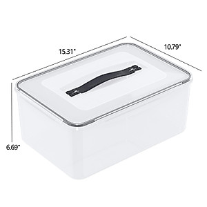 Xowine 4 Pack Stackable Pizza Dough Proofing Containers with Lids and Handle, 15 L Rectangular Clear Food Storage Container with Airtight Lid, 15.31" L x 10.79" W x 6.69" H