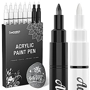 SUPKIZ White Paint Pens for Rock Painting, 8 Pack Acrylic Paint Markers Extra Fine Tip Paint Pens for Stone Ceramic Glass Wood Metal Canvas Paper Drawing Permanent Black Paint Markers Set (0.7mm)
