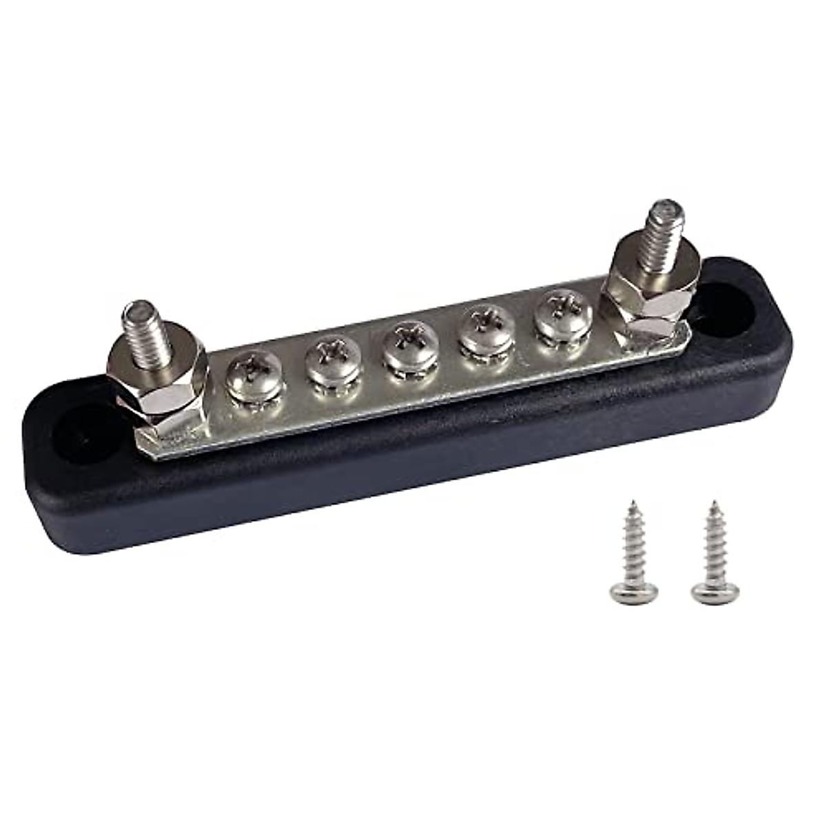 Ampper 5 Terminals Bus Bar, 4.2" Ground Distribution Block Brass Battery BusBar Junction for Car Vehicle Rv Truck Marine Boat Audio Amplifier and More (Black)