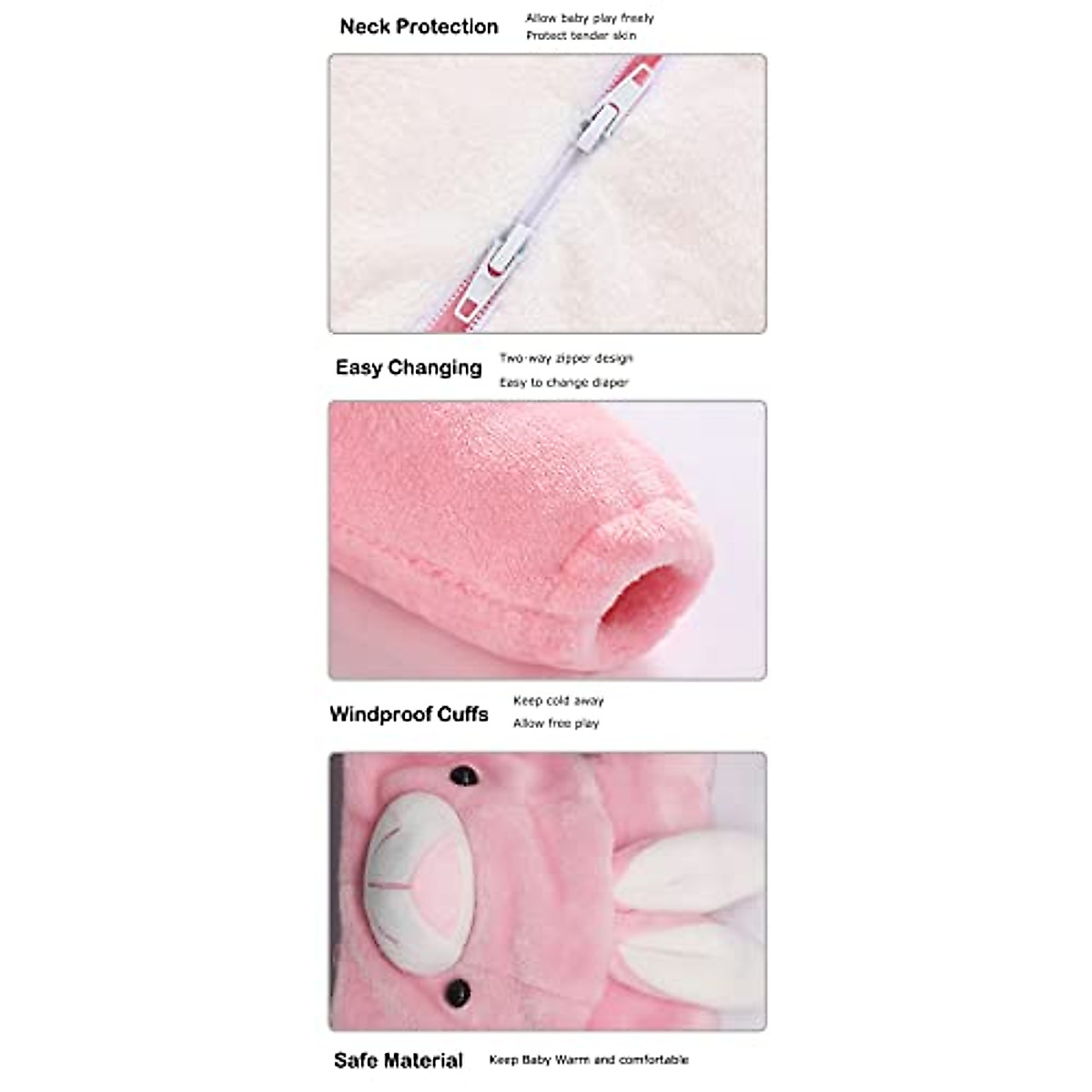 seemehappy Cute Bunny Panda Fleece Baby Bodysuit – Infant Warm One Piece Kids Hooded Romper Outerwear Toddler Jacket-Bunny,6-12 Months