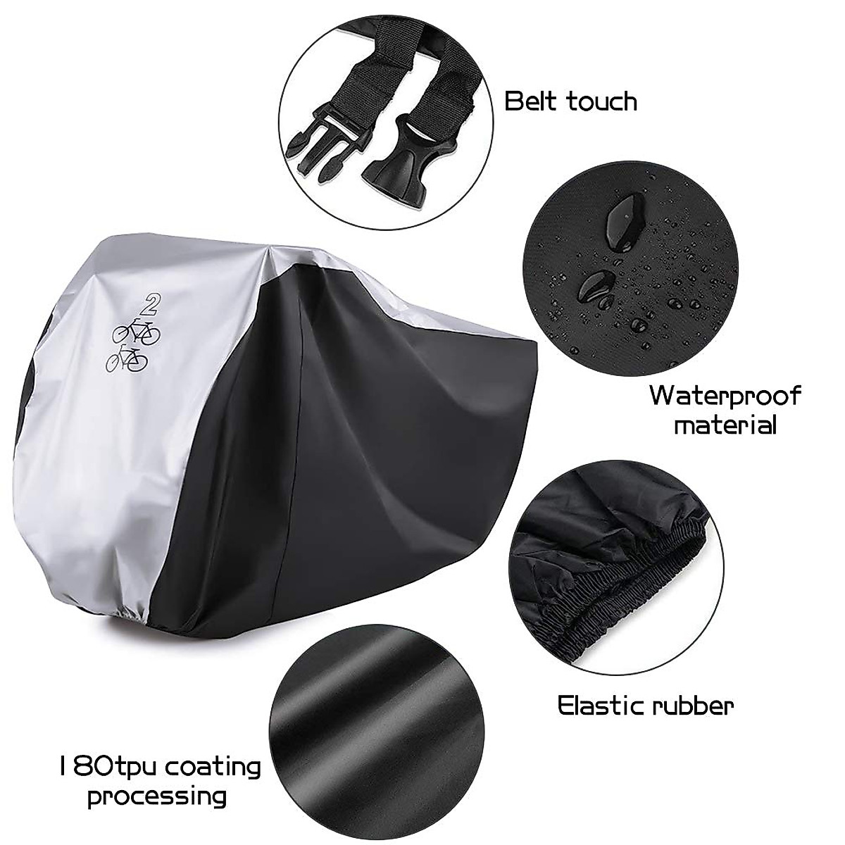 Viaky Outdoor Waterproof Bicycle Cover for 2 Bikes, Anti Dust Rain Sun UV Protection Wind Proof Heavy Duty Mountain Bike Road Cycle Cover with Storage Bag (Silvery & Black)