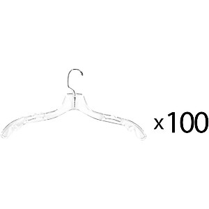 Extra Heavy-Duty 17 inch Wide Clear Plastic Adult Shirt Hangers with Swivel Hook and Notched Shoulders (Quantity 100) (100)
