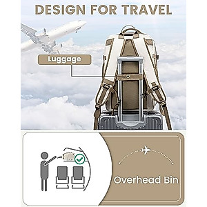 LOVEVOOK Travel Backpack for Women, 40L Carry On Backpack Flight Approved, Waterproof 17 Inch Laptop Backpack with 3 Cubes, College Bookbag, Personal Item Travel Bag, Beige-Khaki