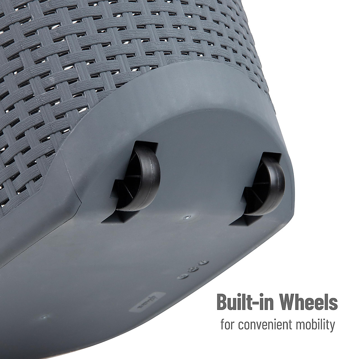 Mind Reader 60L Rolling Laundry Hamper, Clothes Basket, Wheels, Wicker Style, Plastic, 19.5"L x 14.75"W x 29.25"H, Grey