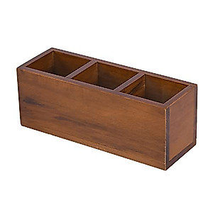 dedoot Wood Remote Holder Desk Pencil Holder, 3 Compartment Brown Wooden Organizer Drawer 3 Section Rustic Remote Control Holder for School, Home and Office Supplies, 9x3x3.4Inches