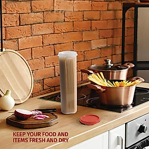 Tall Clear Spaghetti Pasta Container Storage With Lid.Multi-Purpose Kitchen Pantry Organization And Food Storage For Noodles Beans Straws - Airtight Leakproof Spaghetti Keeper BPA Free 37 oz.