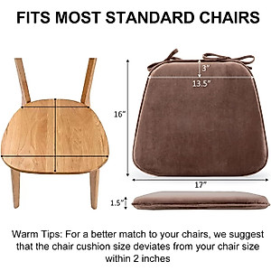 Wellsin Chair Cushions for Dining Chairs 4 Pack, Memory Foam Seat Cushions for Kitchen Chairs, 17"x16"x1.5" Kitchen Chair Cushions with Ties,Brown