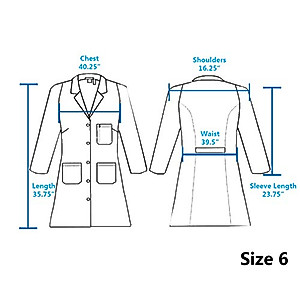 Medline Women's Staff Length Lab Coat, Poly/Cotton Blend, Button Up, with Pockets, for Clinics, Doctors, Lab Techs, Professional, White, Size 6