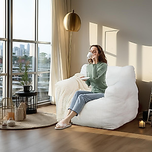 Recaceik Giant Beanbag Chair, Huge Fluffy Faux Fur Bean Bag Lazy Sofa with Filler, Ultra Soft Bean Bag Chair for Adults, Comfy Cozy Beanbag Chair with Memory Foam for Living Room, Dorm(White)
