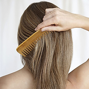 MRD Bamboo Wide Tooth Comb, Detangling Anti-Static Brush Natural Curly Wavy Dry Hair For Womens and Mens Hand Polished (1PCS)