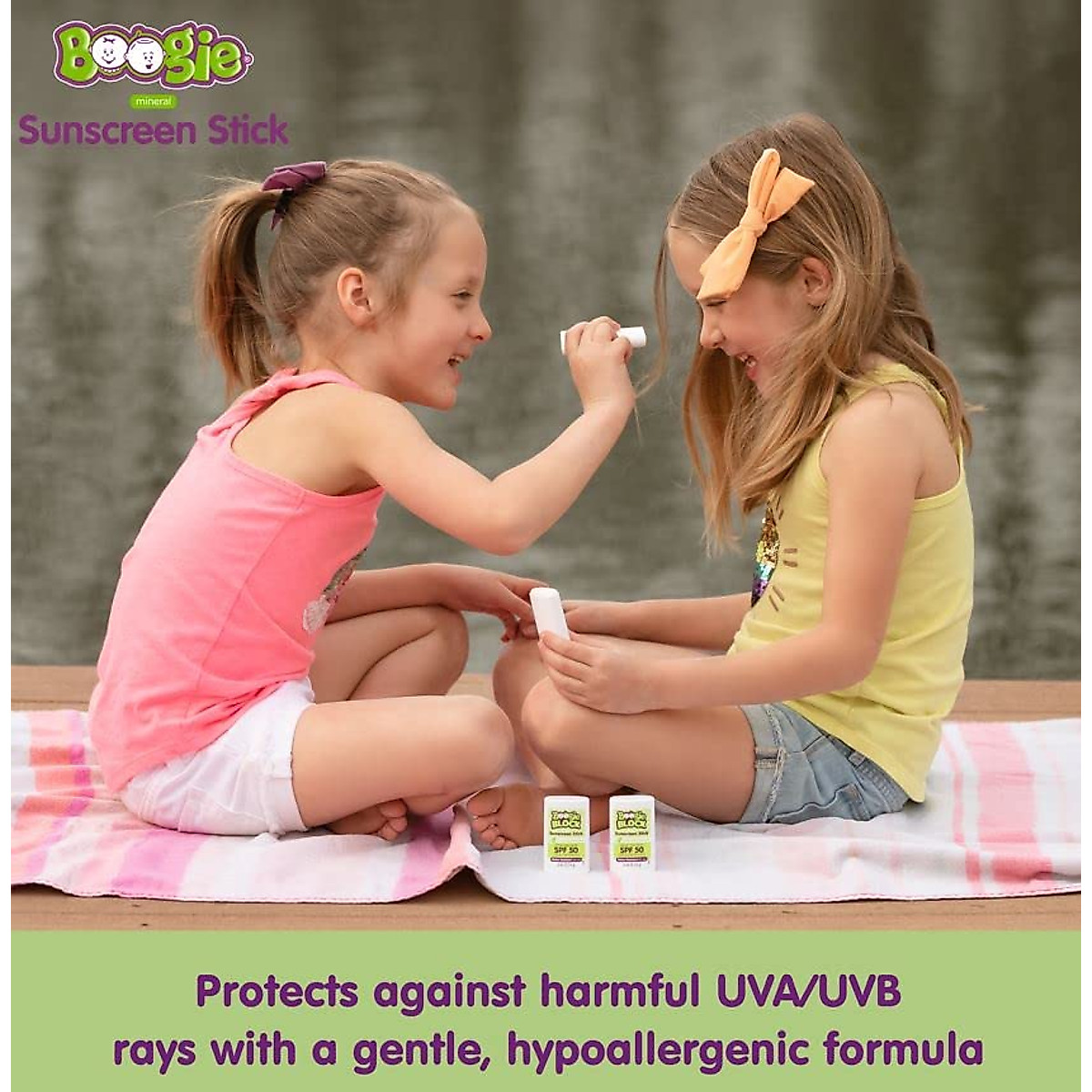 Baby Sunscreen Stick by Boogie Block, Mineral Sunscreen SPF 50, Travel Size Sunblock for Kids, Zinc Oxide, Water Resistant, Vegan, Fragrance Free Pack of 2