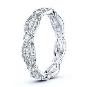 PRSTANI 10K White Gold Fancy Marquise Shape Milgrain Round Brilliant Genuine Moissanite Ring Wedding Band (10)