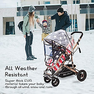 Siravic Stroller Cover, Clear EVA Stroller Rain Cover Universal Baby Travel Weather Shield Protects from Snow, Wind, Dust and Sun (Square Door, Medium)