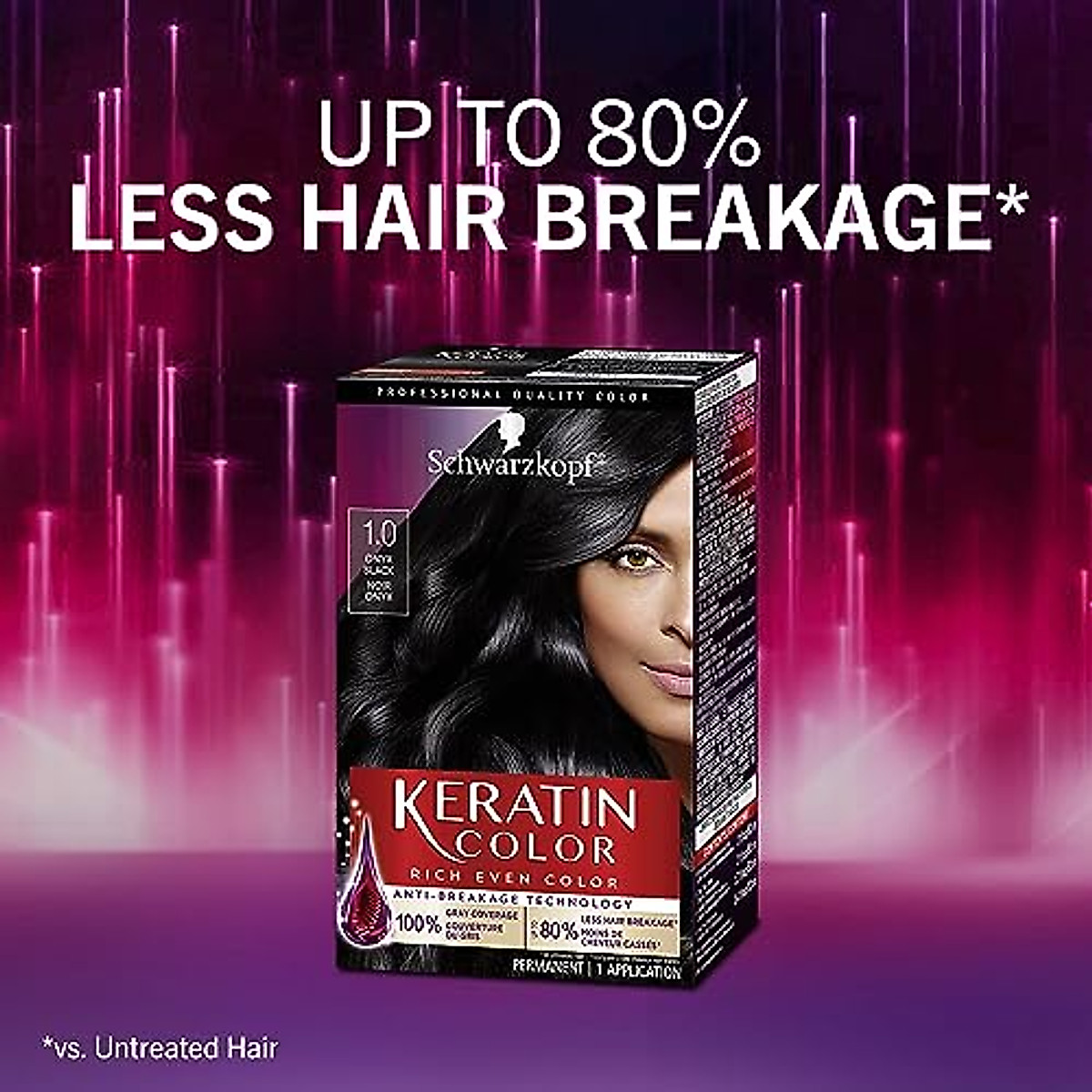 Schwarzkopf Keratin Color Permanent Hair Color Cream, 1.0 Black Onyx