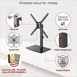 Barkan Tabletop TV Mount, 29-58 inch Swivel & Tilt Flat/Curved TV Stand Base, Holds Up to 55 lbs, Patented, Tempered Glass, 3 Year Warranty, Fits LED OLED LCD, Black (S320.B)