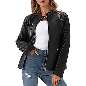 URBEST Women's Faux Leather Jacket Black Motorcycle Moto Biker Short Coat