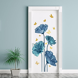 Vikodor Flower Wall Decals Peel and Stick DIY Floral Wall Decals Removable Flower Wall Stickers Murals Vinyl Butterfly Wall Decals for Girls Bedroom Living Room Bathroom Wall Art Decor