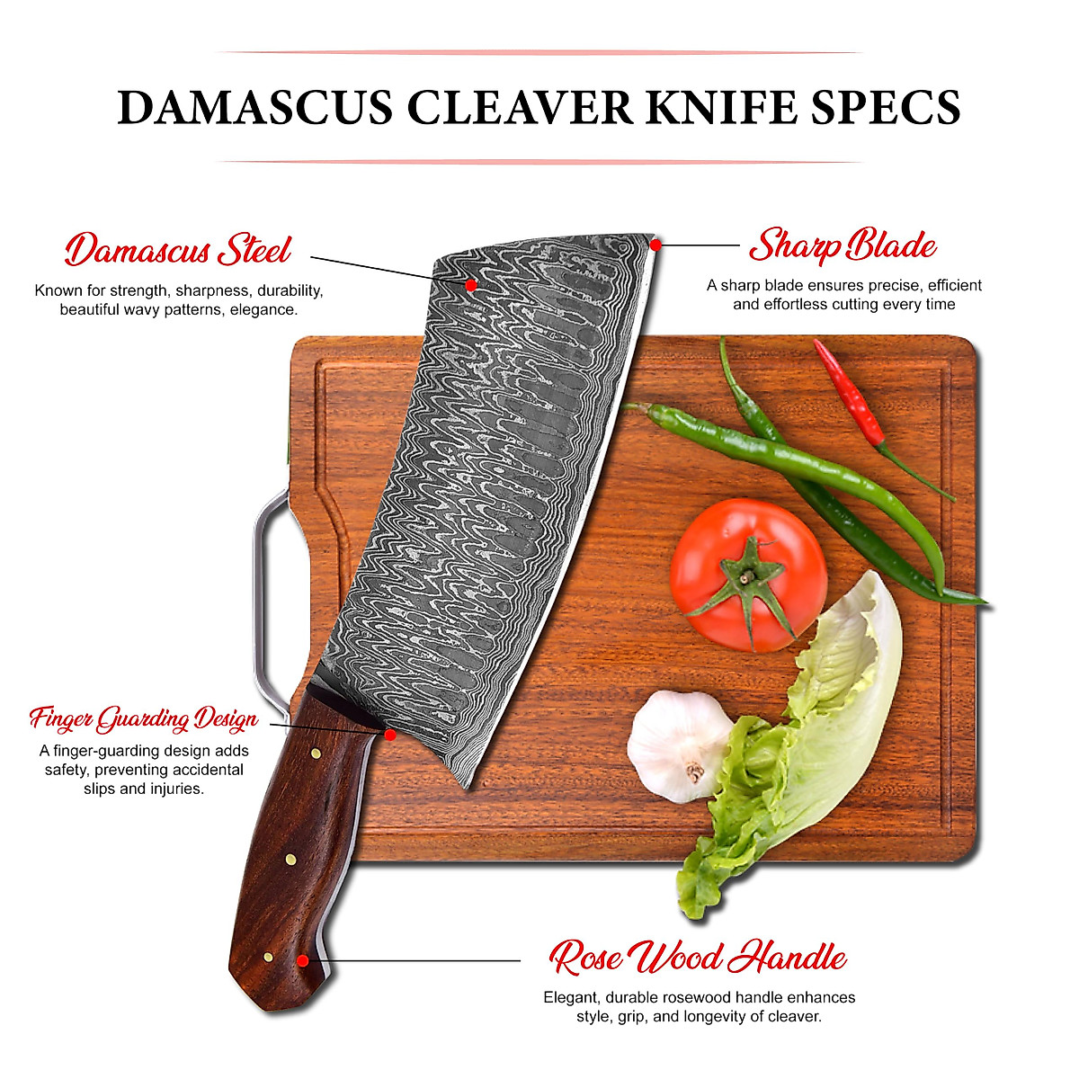 Cleaver Knife, Butcher Knife, Meat Knife, Cleaver Chef Knife, Meat Cleaver Knife, 7 Inch Damascus meat Cleaver Knife Butcher Knife For Meat Cutting With Pakkawood Handle & Leather Sheath