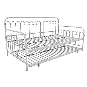 Novogratz Bright Pop Twin Metal Daybed and Trundle, Stylish & Multifunctional, Built-in Casters, White