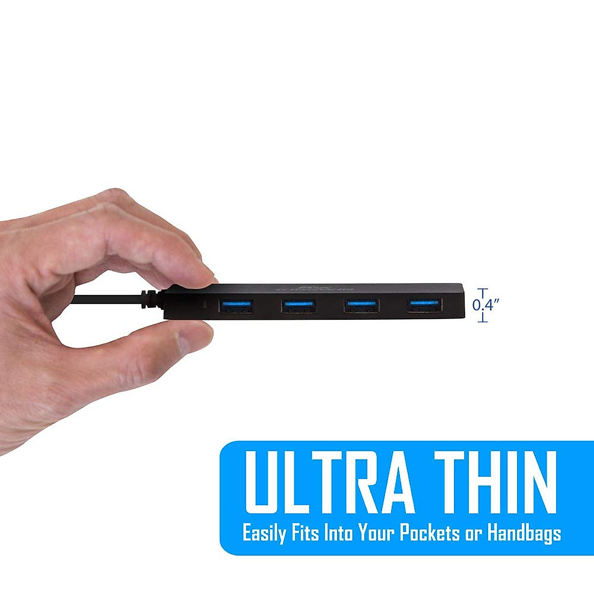 Kingwin USB Hub 4 Port USB 3.0 Data Hub for Mobile SSD, MacBook, Mac Pro/ Mini, iMac, Chromebook, Surface Pro, USB Flash Drives, Notebook PC, XPS, and More [Ultra Slim]