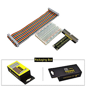 KEYESTUDIO GPIO Breakout Kit for Raspberry Pi - Assembled Pi Breakout + Rainbow Ribbon Cable + 400 Tie Points Solderless Breadboard