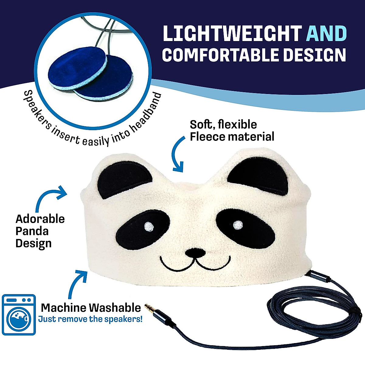 CozyPhones Over The Ear Headband Headphones - Kids Headphones Volume Limited with Thin Speakers & Super Soft Fleece Headband - Ivory Panda