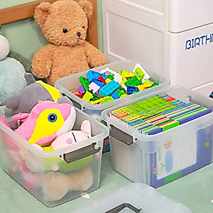 Citylife 4 Pcs 5.3 QT & 4 Pcs 8.5 QT Storage Bins with Lids Clear Plastic Bins with Grey Handle Stackable Storage Containers for Organizing