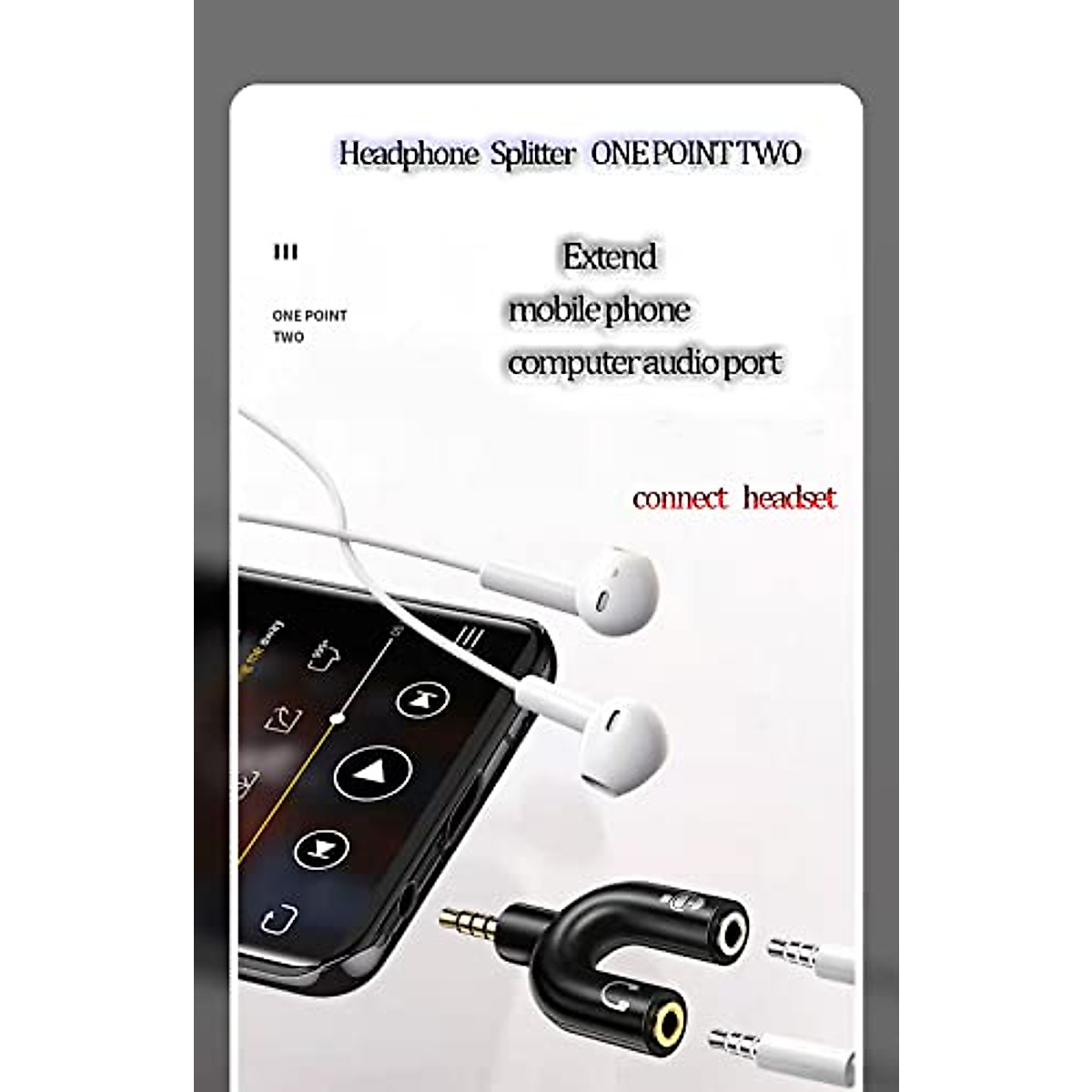 Headphone Splitter Adapter, 2 Pack U Shape 3.5mm 4 Pole Male to 2 x 3 Pole Female Headphone Y Splitter, for Audio Stereo Earphone, MIC , Phones, Computers, MP3, Tablet, Black