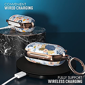 wenew Case Cover for Samsung Galaxy Buds & Galaxy Buds Plus, Protective Hard Case for Women Girls Men with Cute Patterns Clip Keychain LED Visible (Blue)