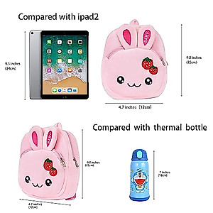 Kids Small Backpack Set - Animal Plush Backpack For Kids - Cute & Functional With Fun Accessories - Includes Cartoon Stickers and Mini Color Pencil Tubes - (Pink Rabbit)